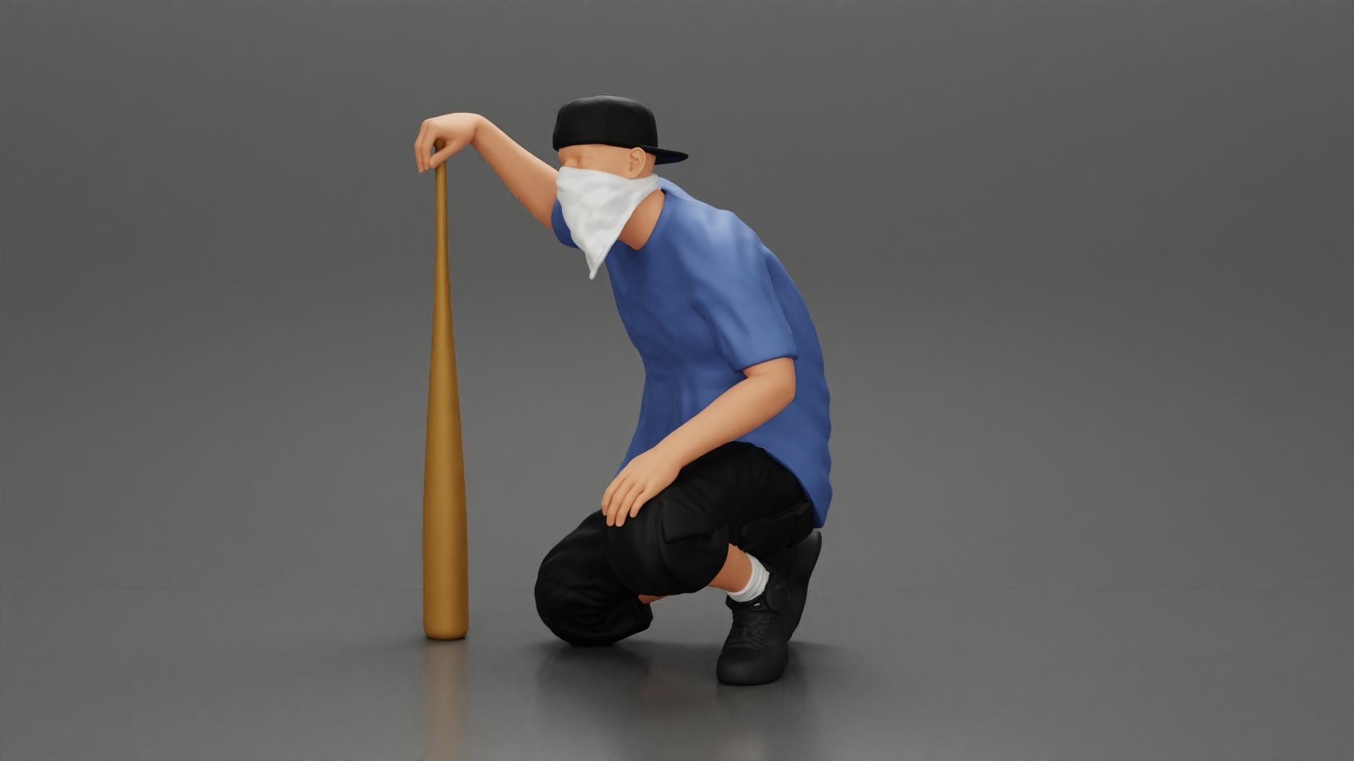 gangster homie in mask sitting holding a baseball bat 3D model 3D ...