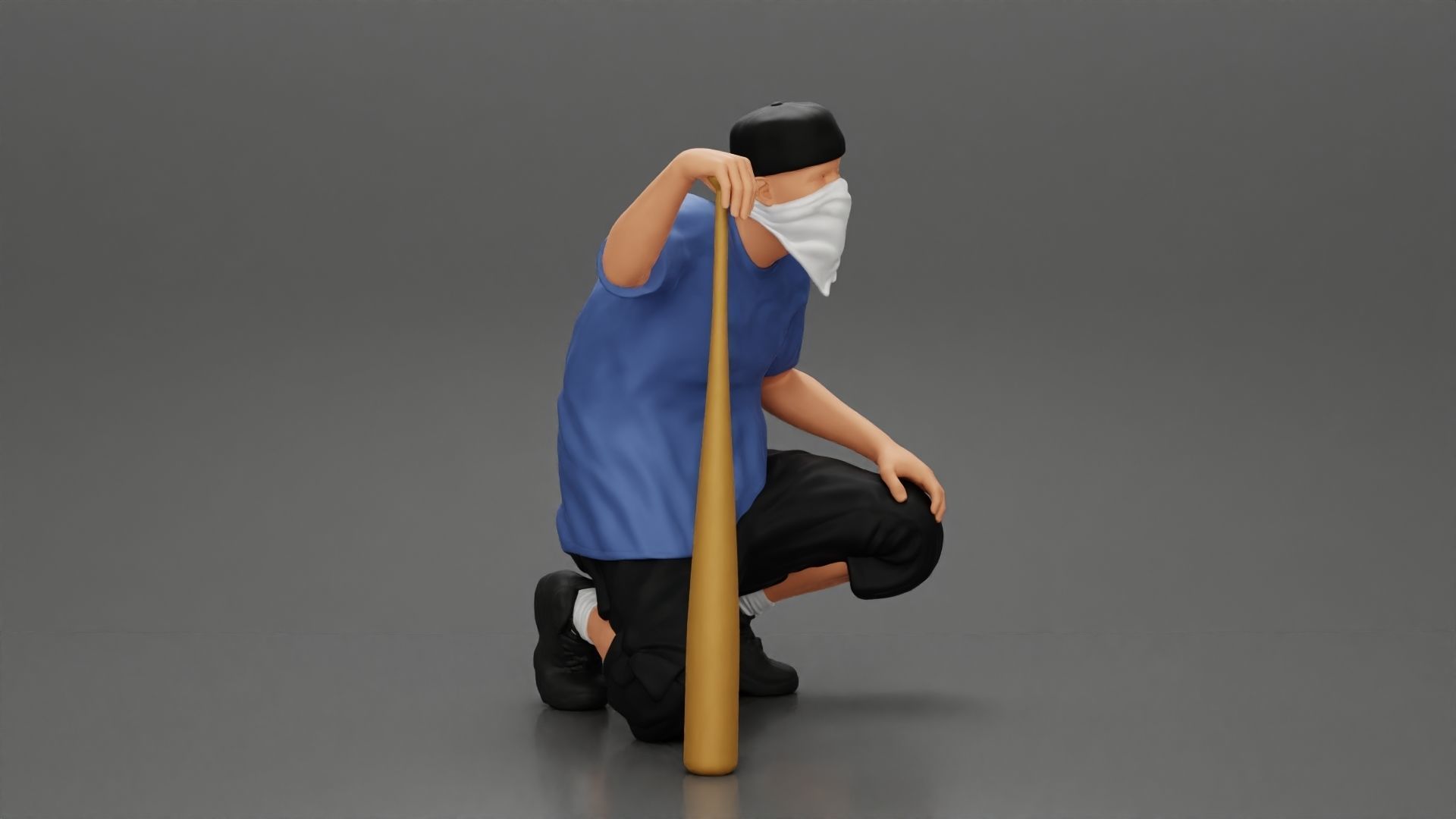 gangster homie in mask sitting holding a baseball bat 3D model 3D ...
