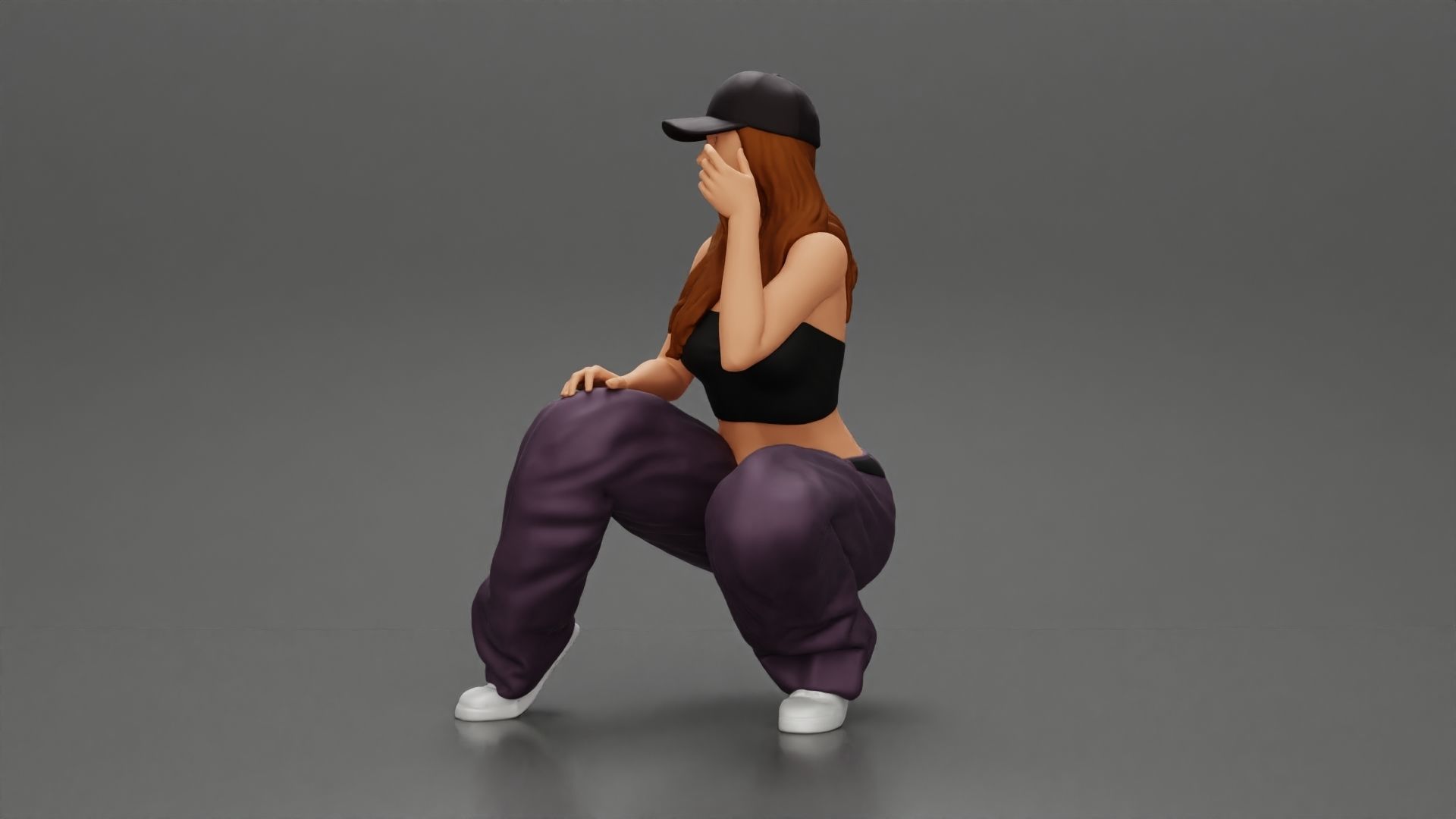 Chola gangster homie lowrider girl in cap sitting beside car 3D model ...