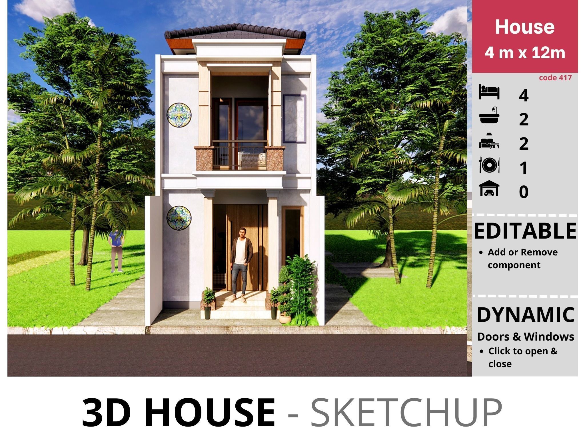 House 4x12m code 417 - Sketchup 3D model | CGTrader