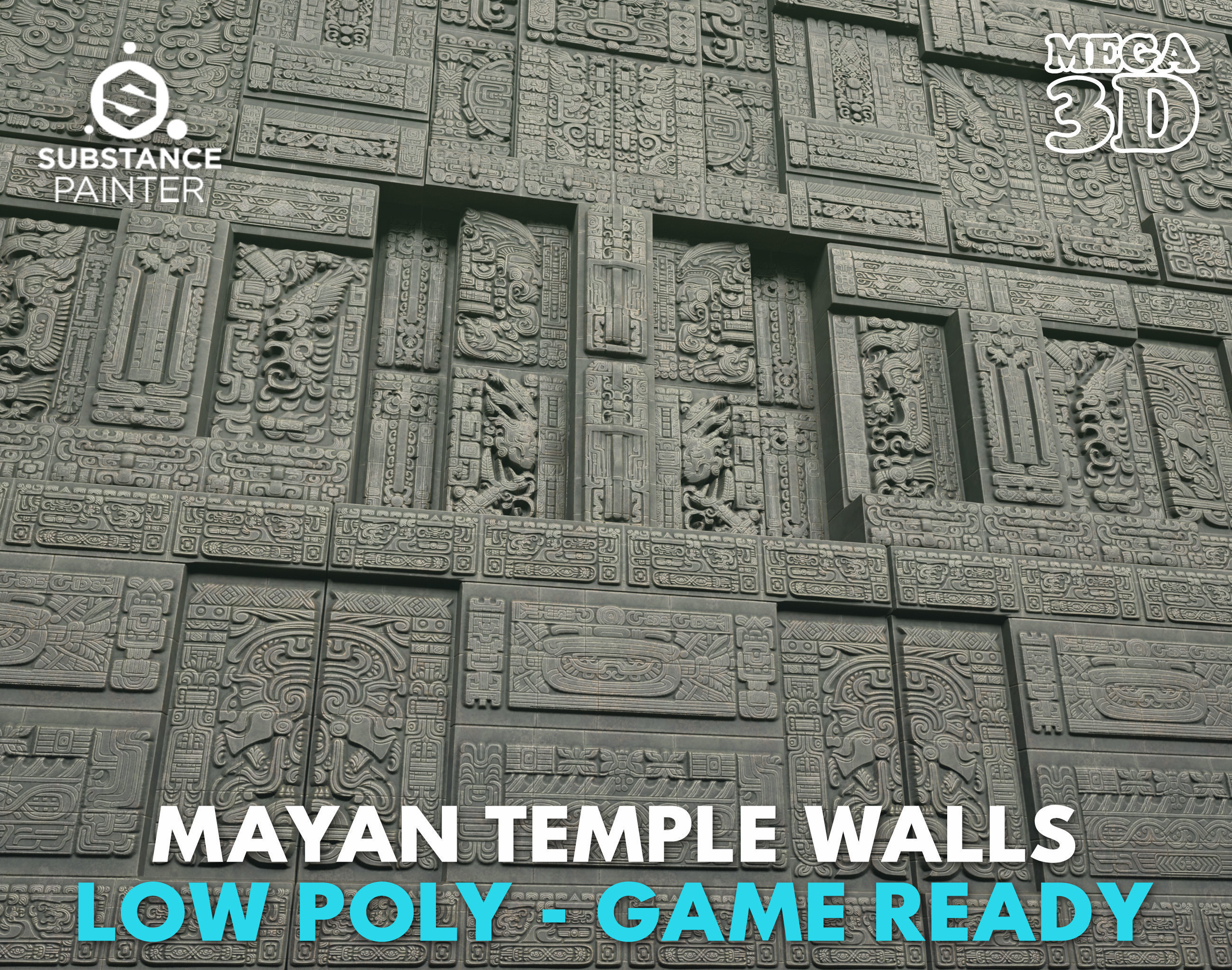 3D model Low poly Black Mayan Temple Walls 230809 VR / AR / low-poly ...
