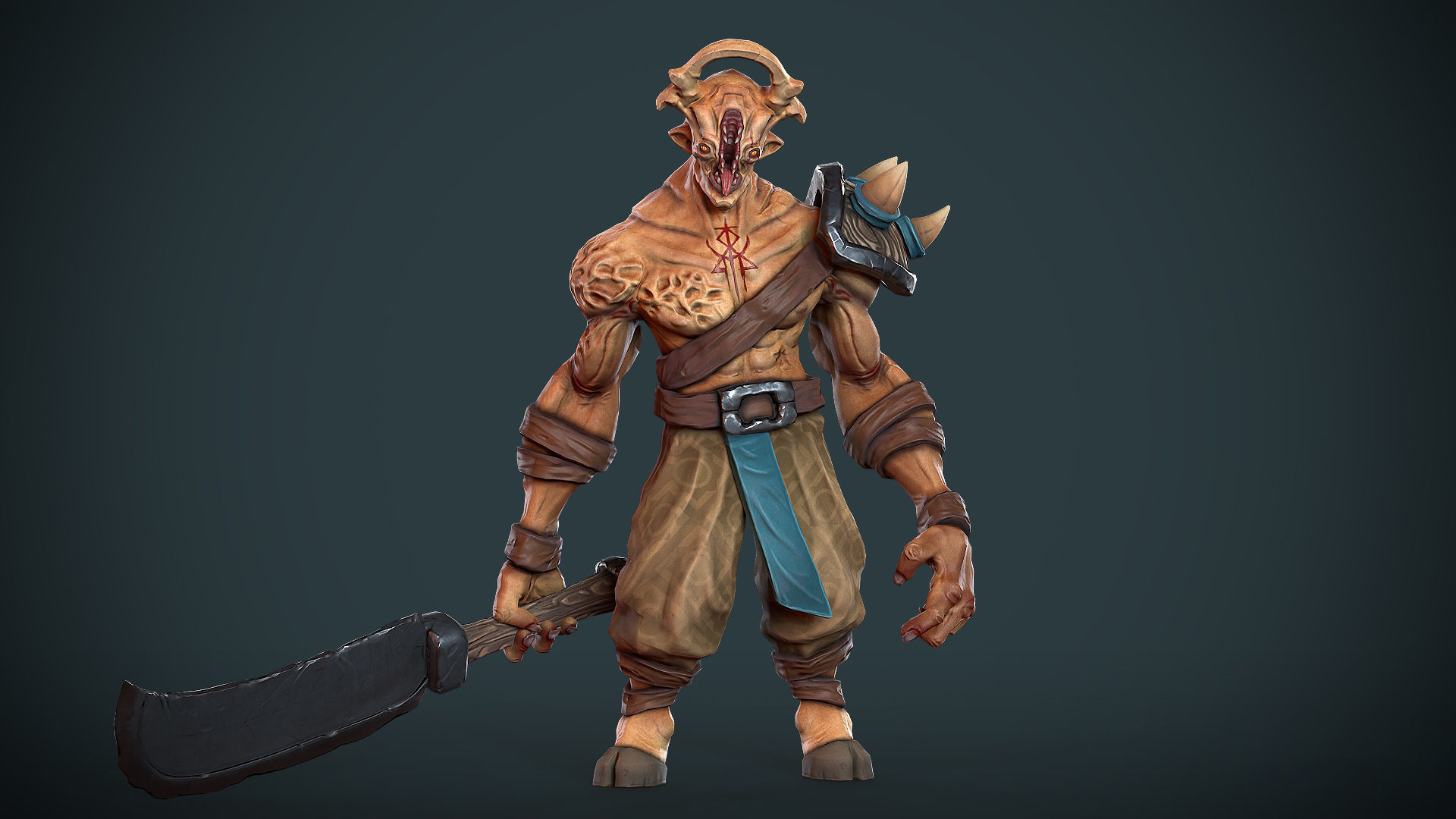 3D model Stylized demon warrior character with animations VR / AR / low ...