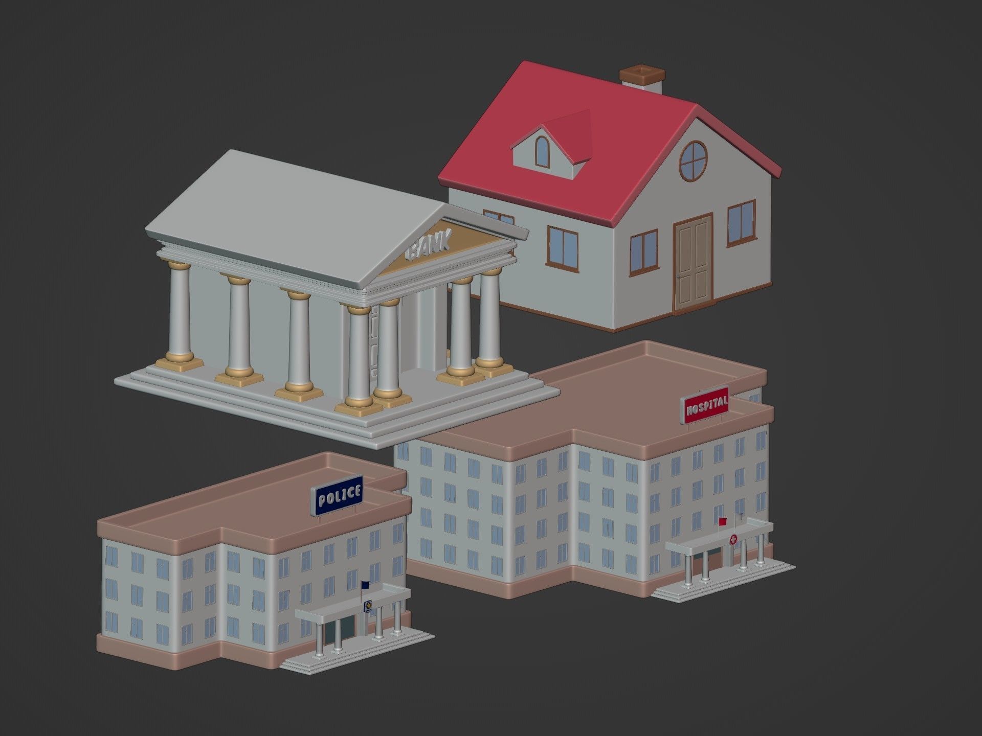 Cartoon Buildings Pack 3D model | CGTrader