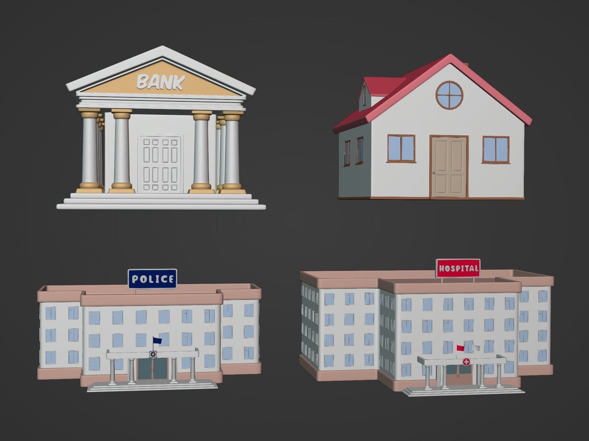 Cartoon Buildings Pack 3D model | CGTrader