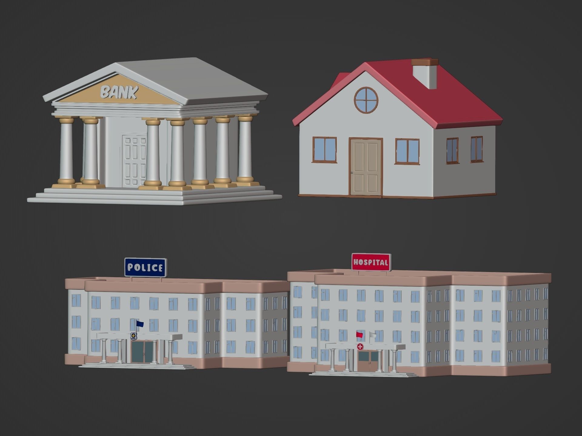 Cartoon Buildings Pack 3D model | CGTrader