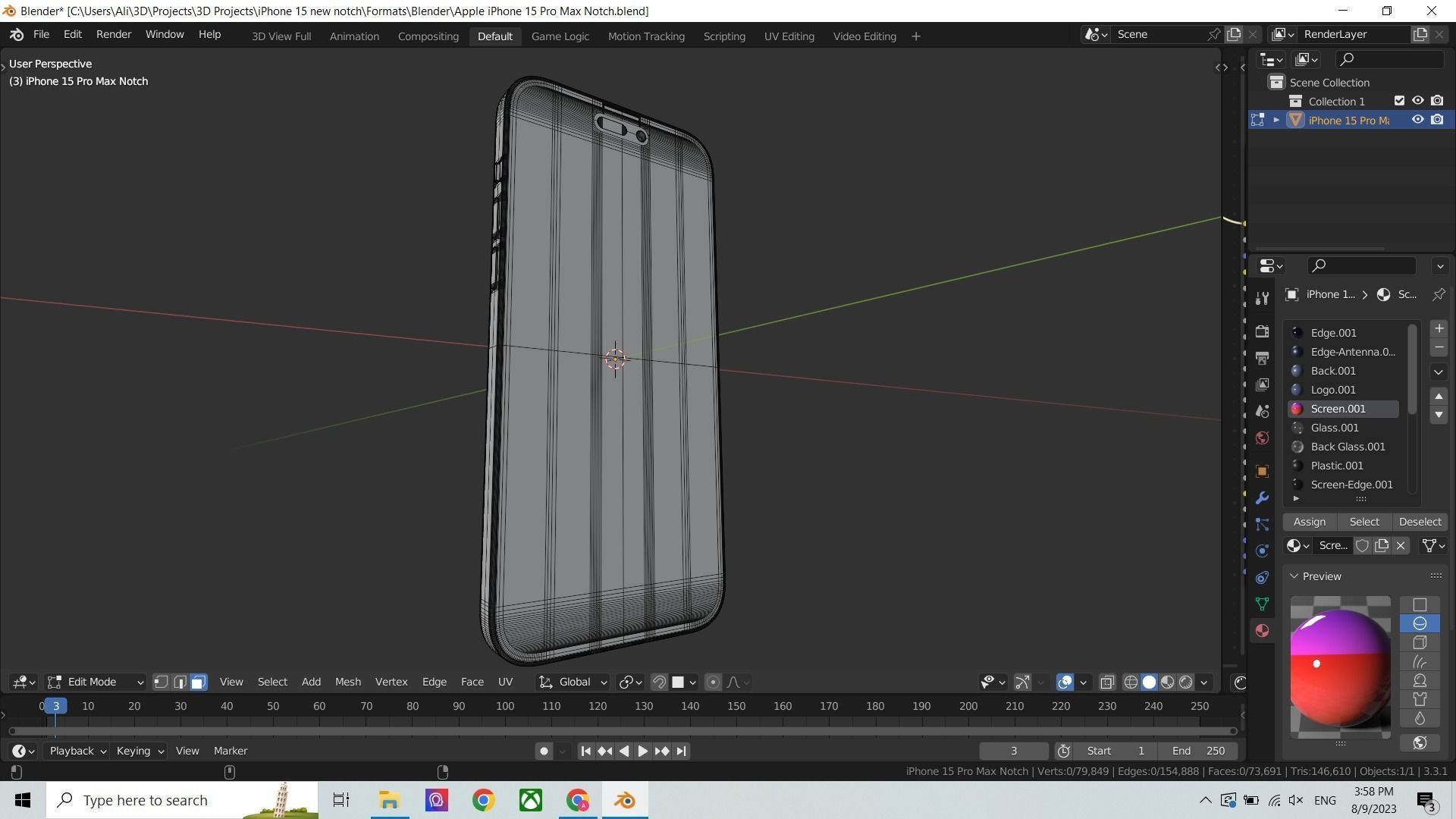 3D model Apple iPhone 15 Pro Max concept New Notch Design VR / AR / low ...