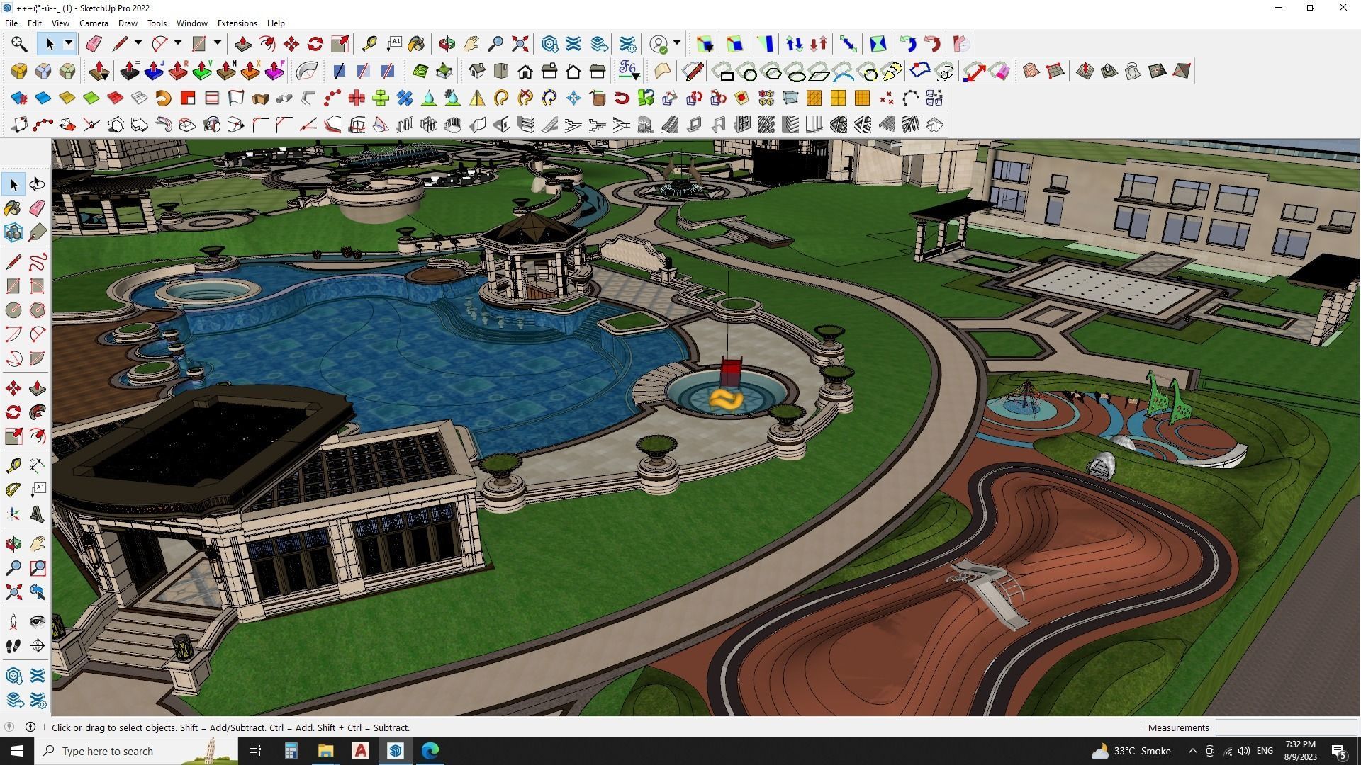 Apartment sketchup model with water fountain and swimming pool 3D model ...