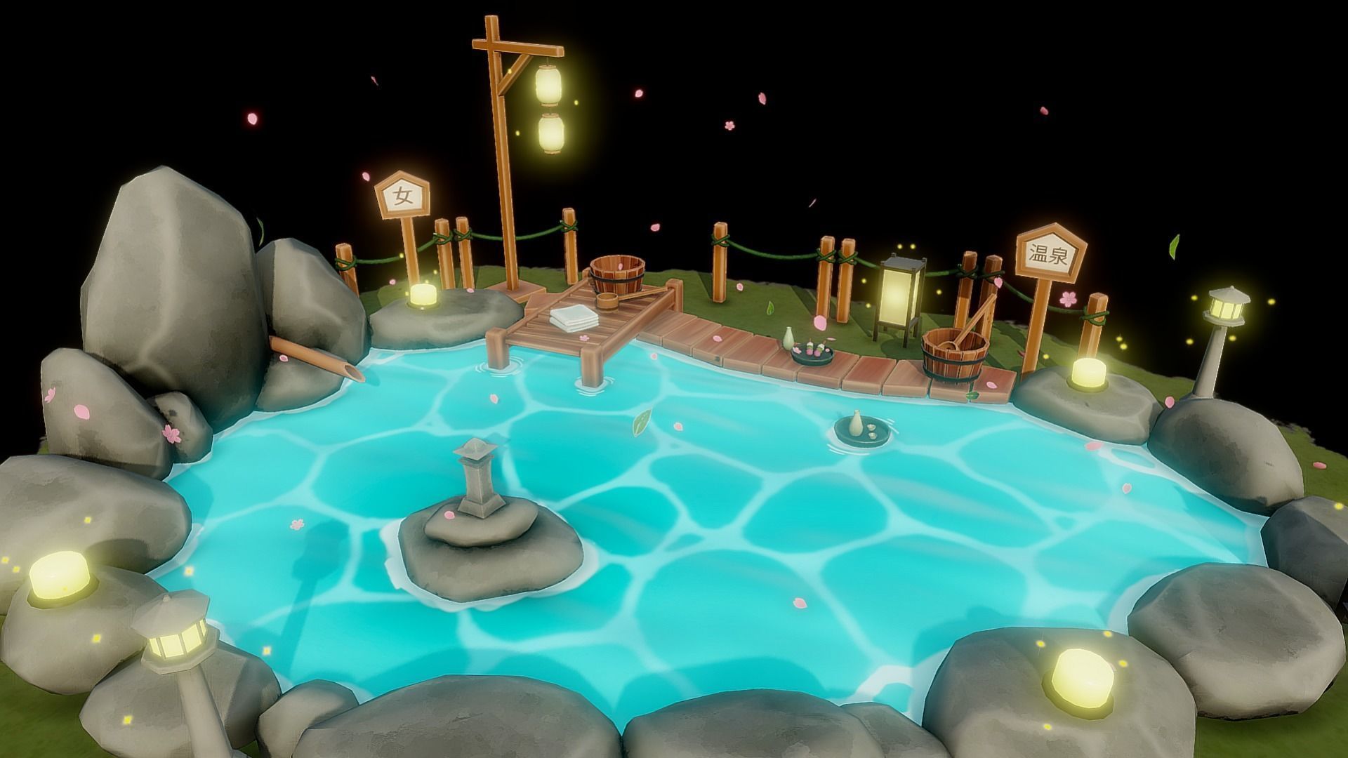 3d Model Japanese Hot Spring Vr Ar Low Poly Cgtrader