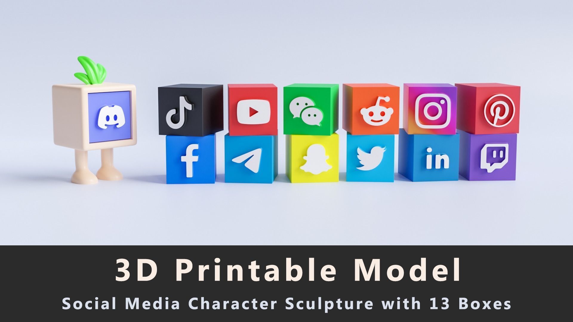 3D Character Sculpture with 13 Social Media Boxes 3D model 3D printable ...