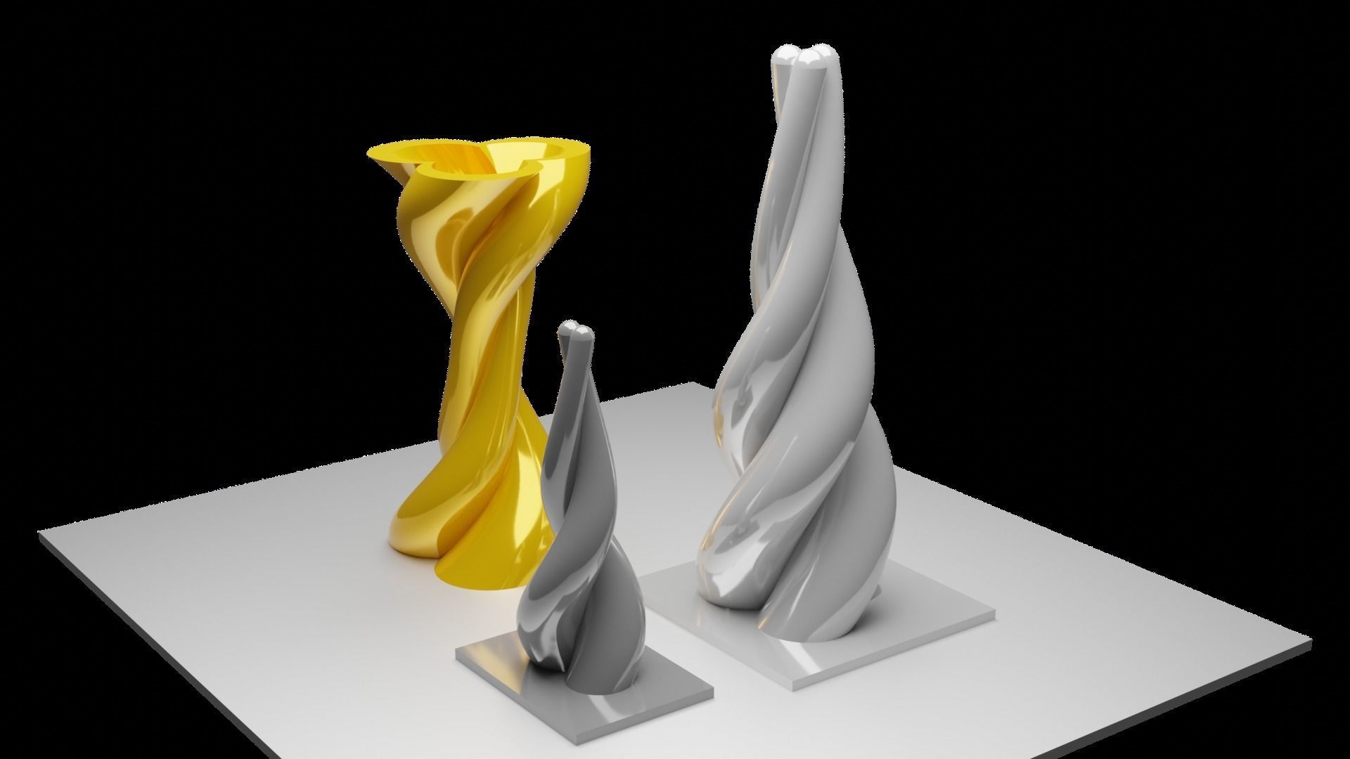 Twisted Spiral three Sculptures 3D model 3D printable | CGTrader