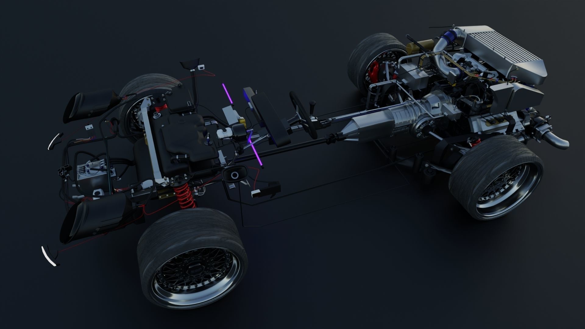 Porsche 911 Turbo 993 RWB Suspensions rigged 3D model animated rigged ...