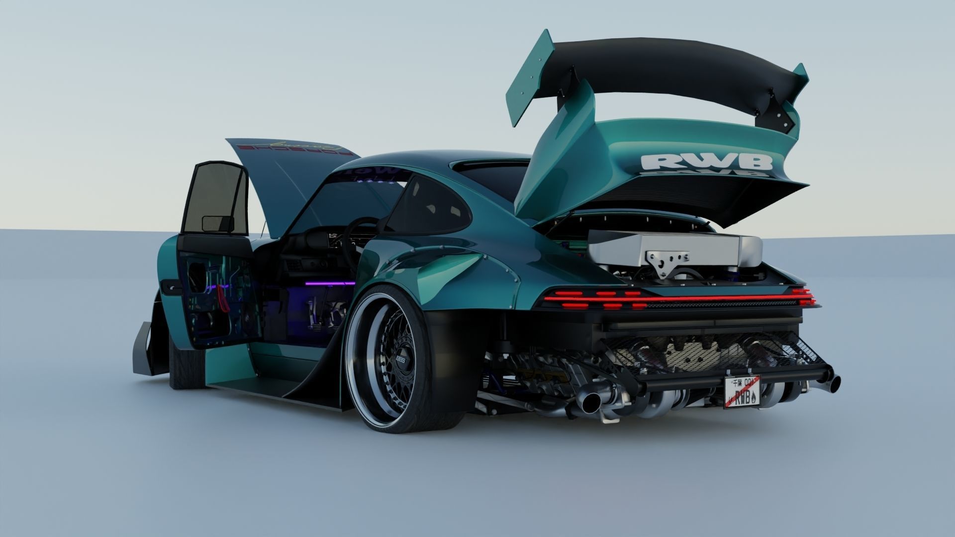 Porsche 911 Turbo 993 RWB Suspensions rigged 3D model animated rigged ...