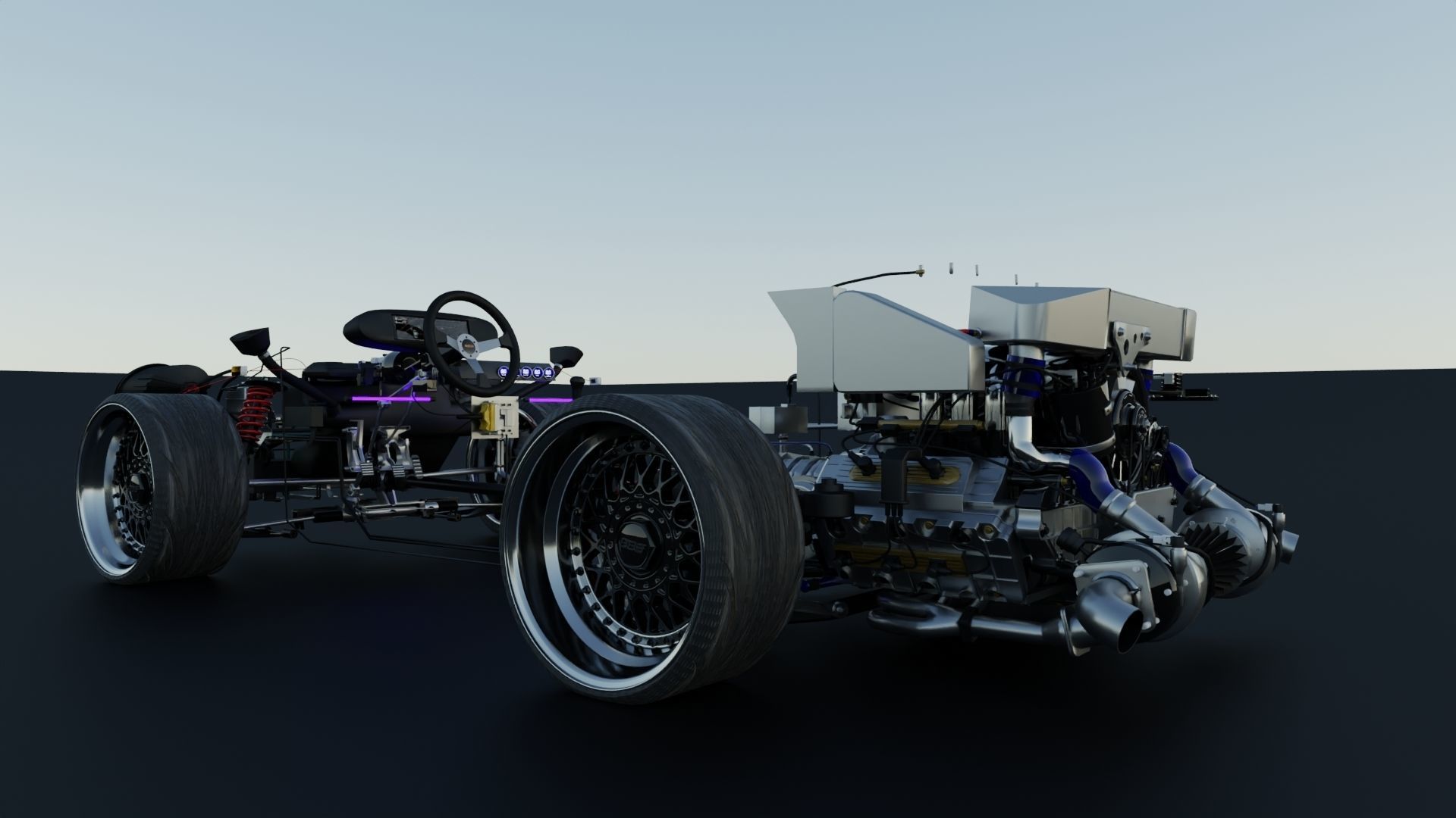 Porsche 911 Turbo 993 RWB Suspensions rigged 3D model animated rigged ...
