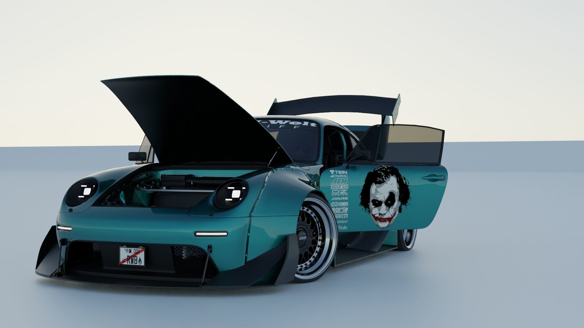 Porsche 911 Turbo 993 RWB Suspensions rigged 3D model animated rigged ...