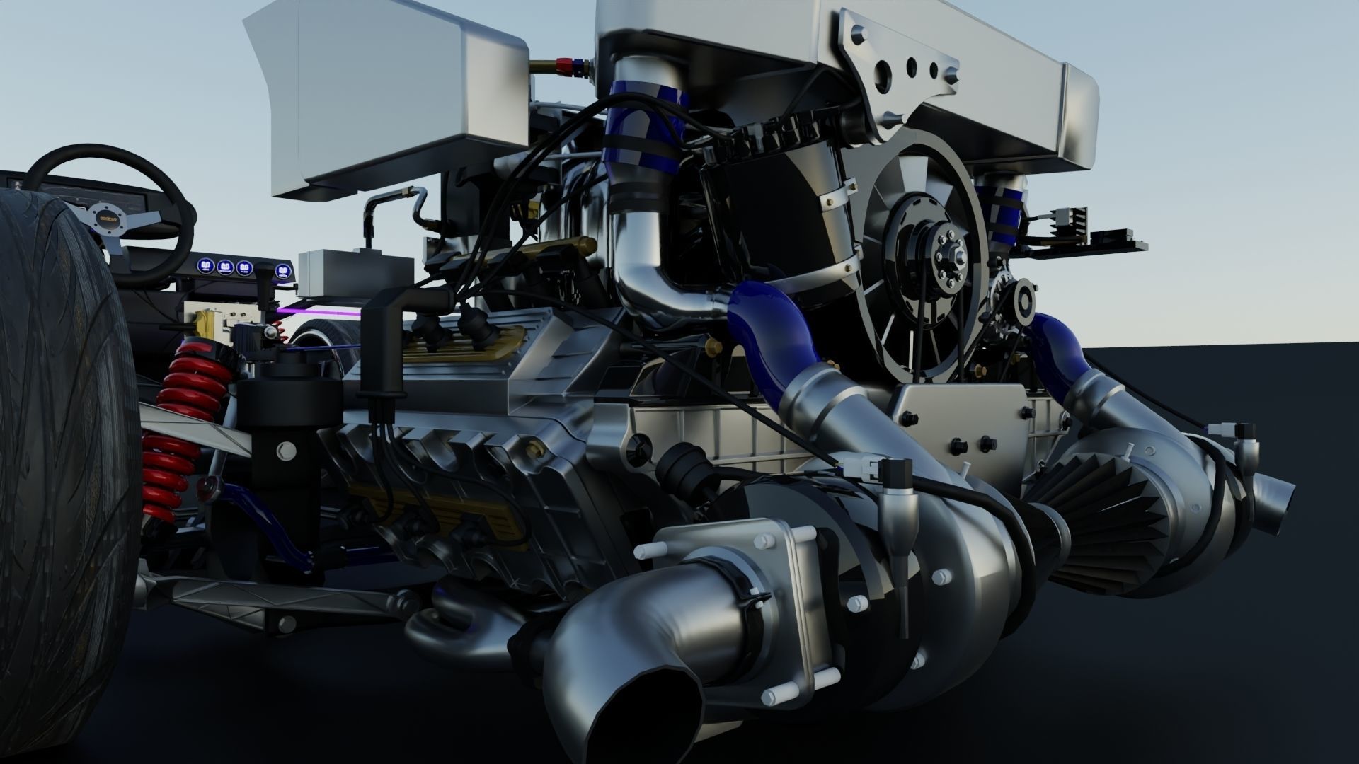 Porsche 911 Turbo 993 RWB Suspensions rigged 3D model animated rigged ...