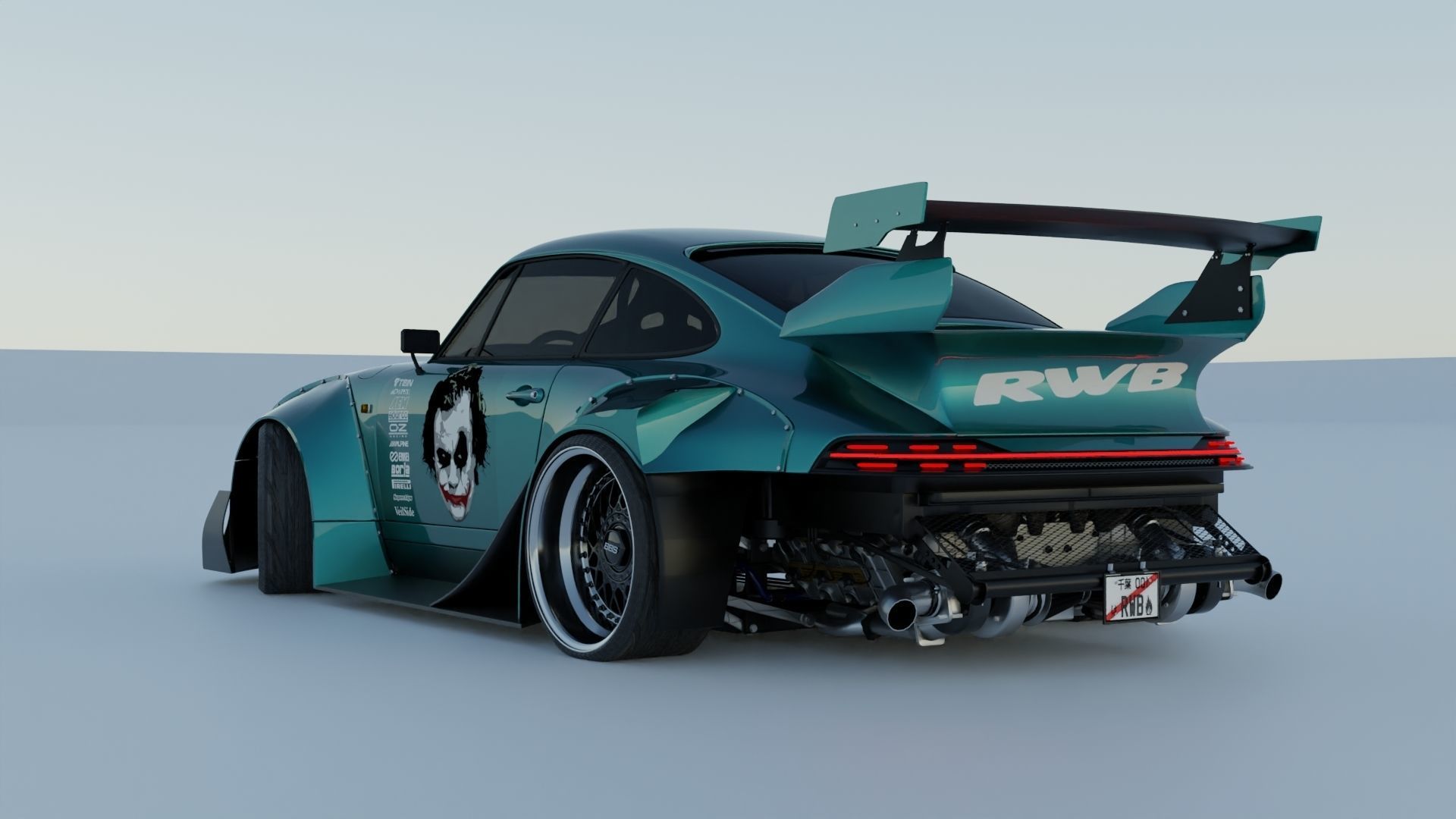 Porsche 911 Turbo 993 RWB Suspensions rigged 3D model animated rigged ...