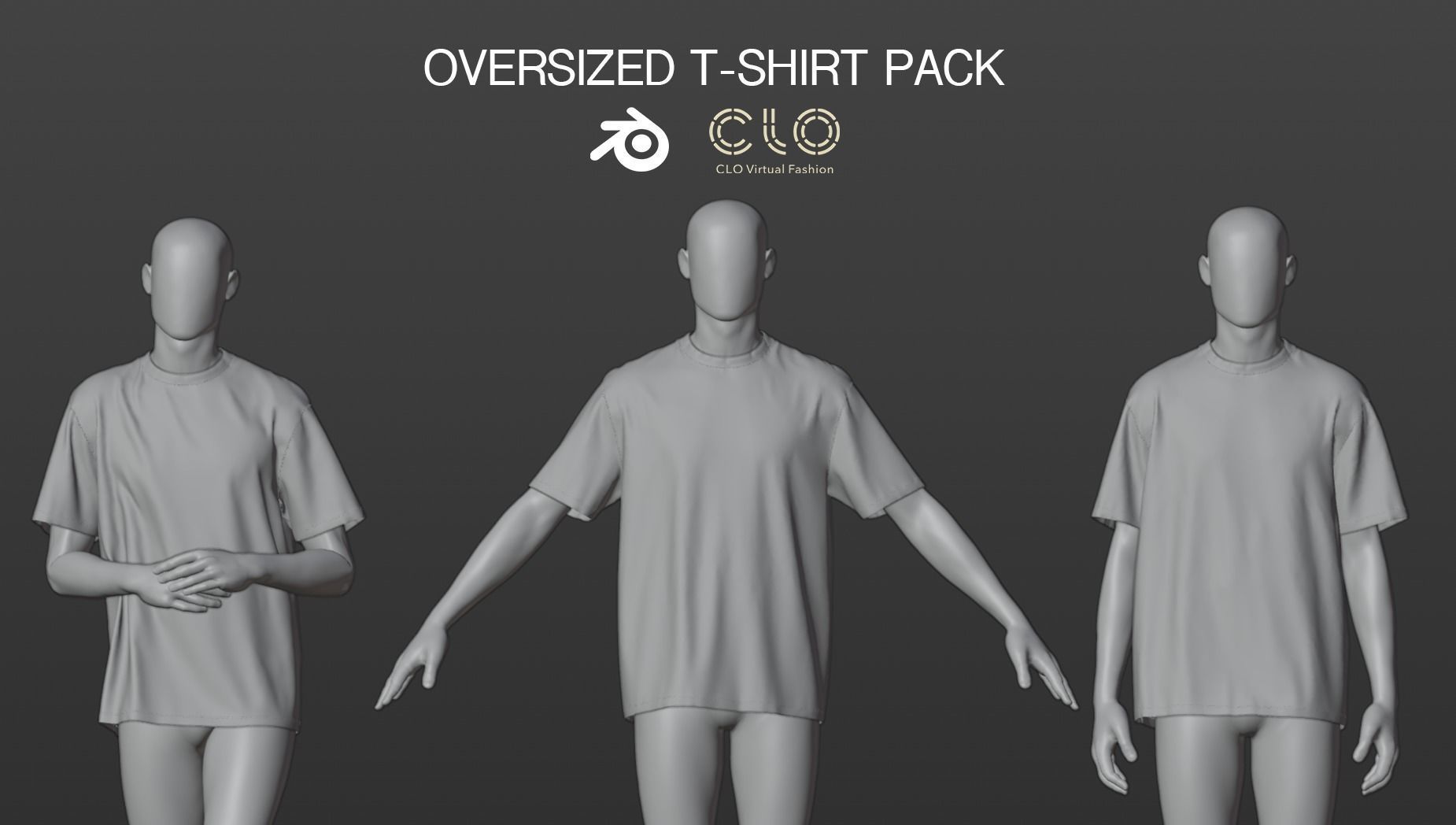 Oversized Streetwear T Shirt - Pack - CLO3D Blender OBJ 3D model | CGTrader
