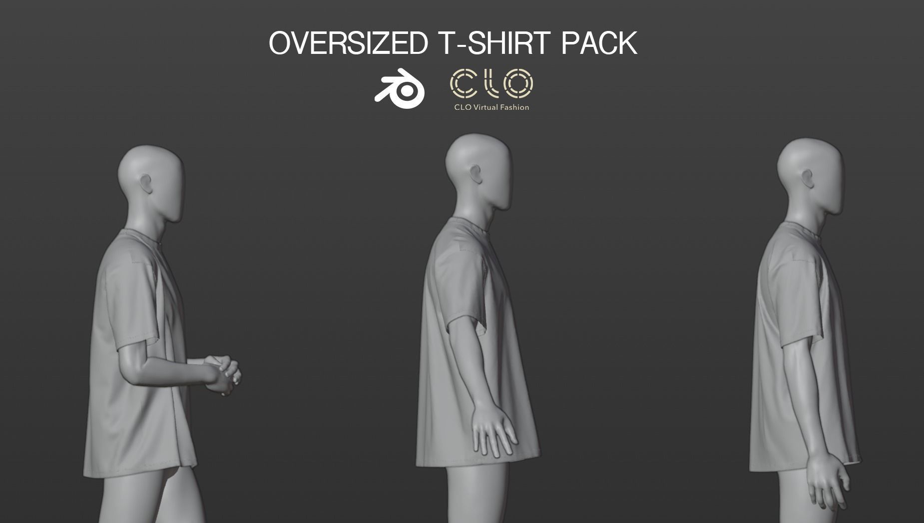 Oversized Streetwear T Shirt - Pack - CLO3D Blender OBJ 3D model | CGTrader