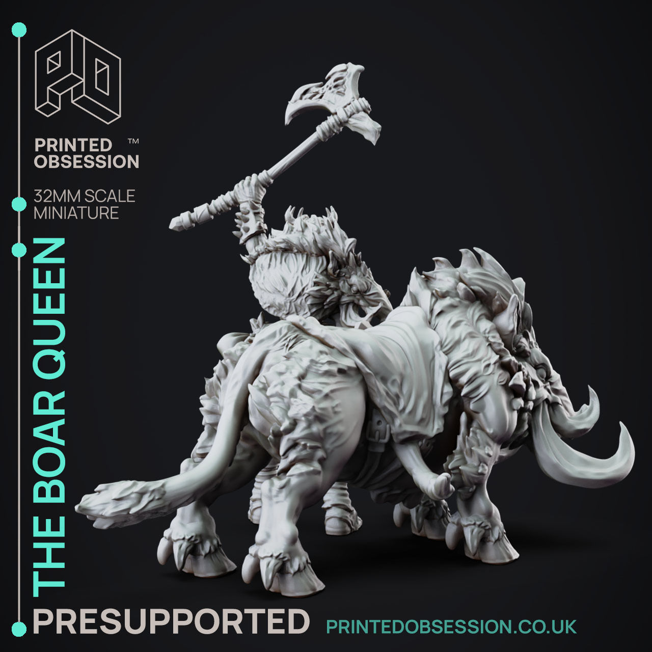 Orc Queen Boar - 3D Printable TTRPG - PRESUPPORTED - 32mm 3D model 3D ...