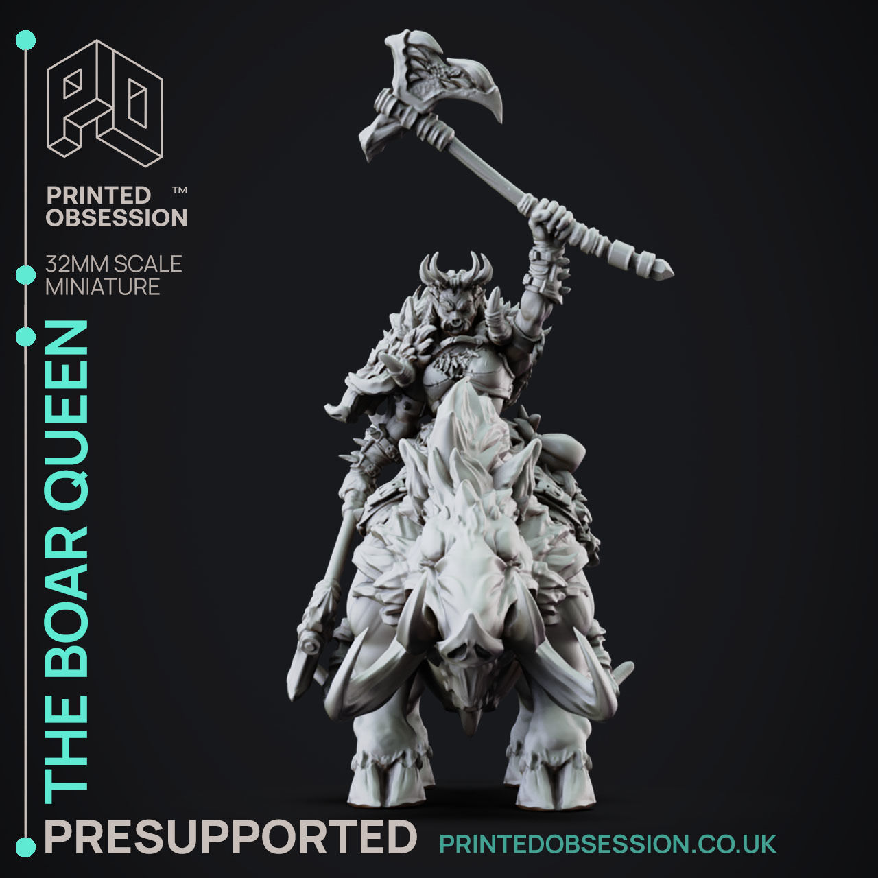 Orc Queen Boar - 3D Printable TTRPG - PRESUPPORTED - 32mm 3D model 3D ...