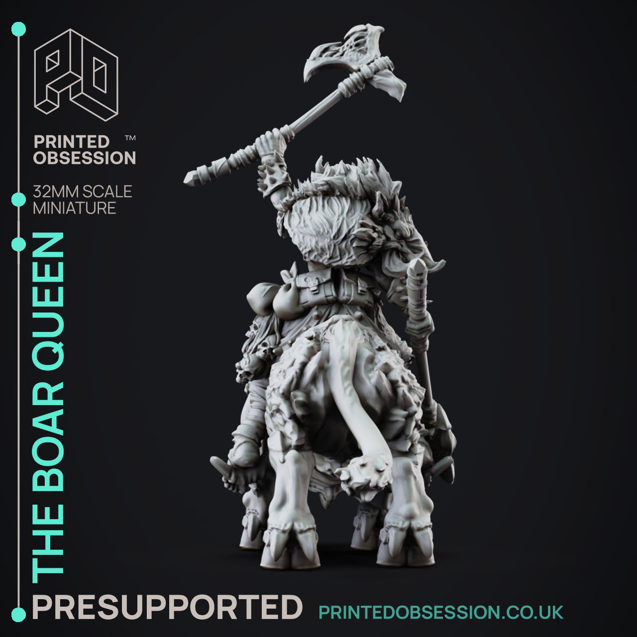 Orc Queen Boar - 3D Printable TTRPG - PRESUPPORTED - 32mm 3D model 3D ...