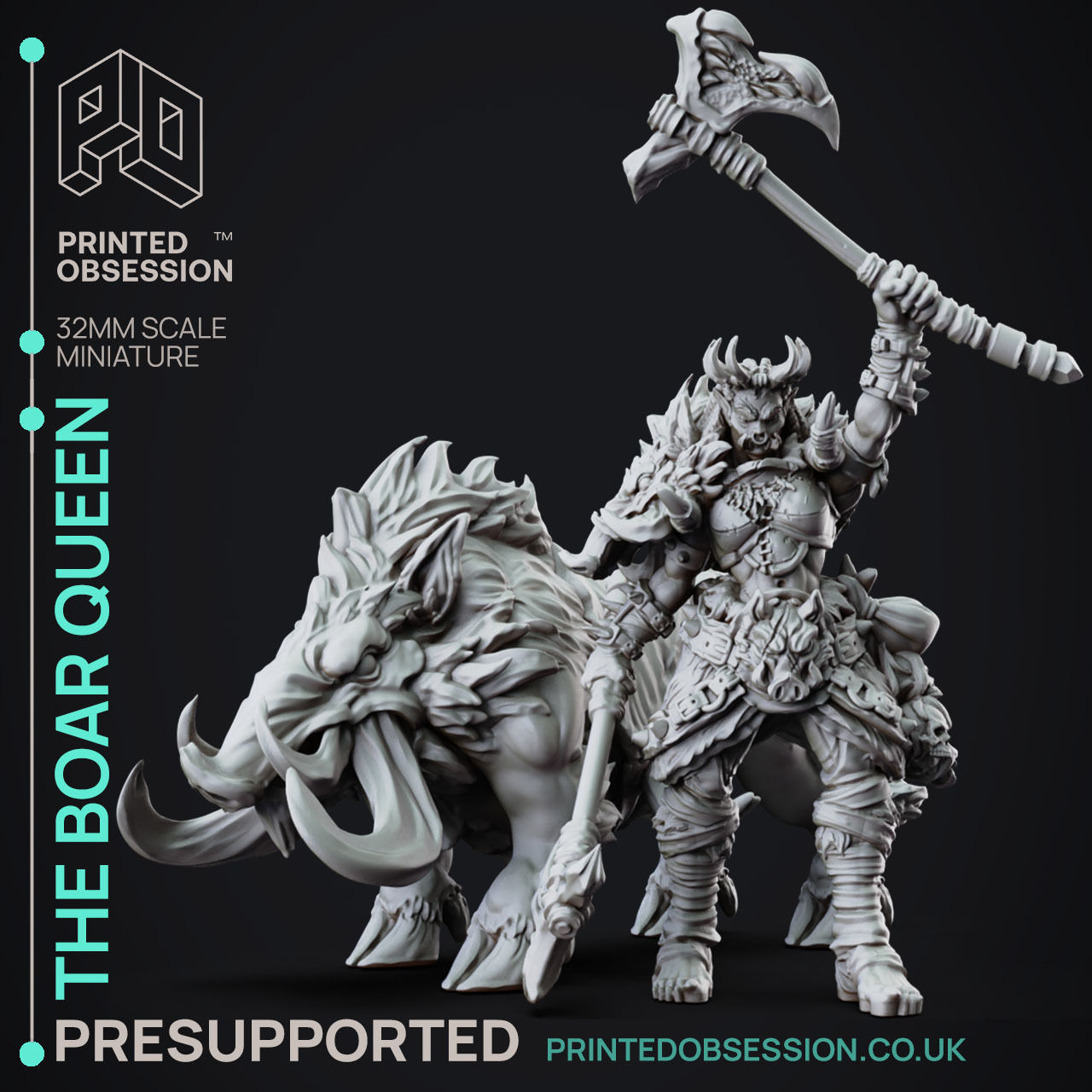 Orc Queen Boar - 3D Printable TTRPG - PRESUPPORTED - 32mm 3D model 3D ...