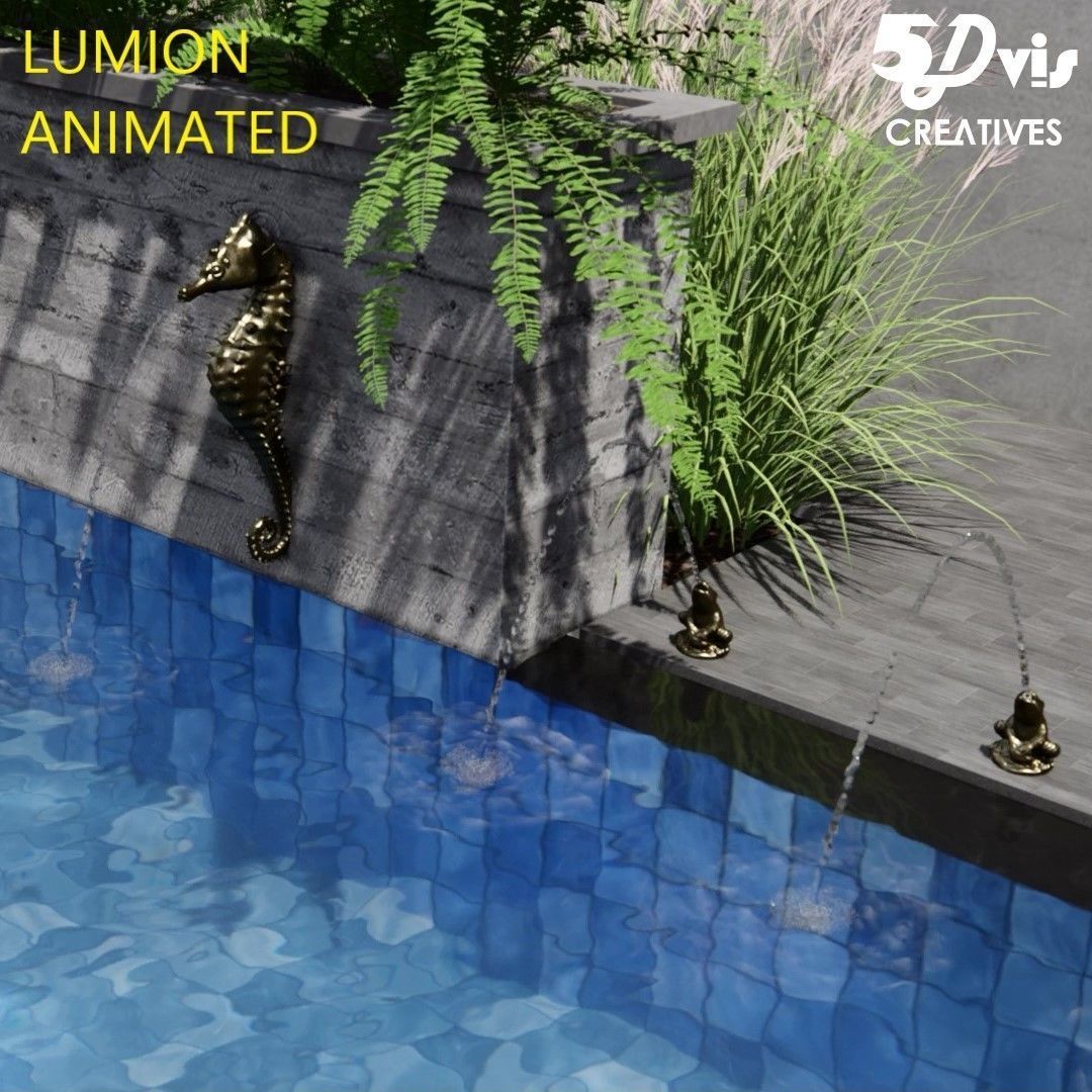 3D model NAT and FRED frogs and seahorse lumion fountains VR / AR / low ...