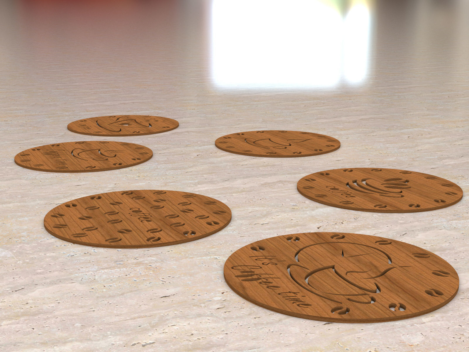 Wooden Coffee Coasters 3D model | CGTrader