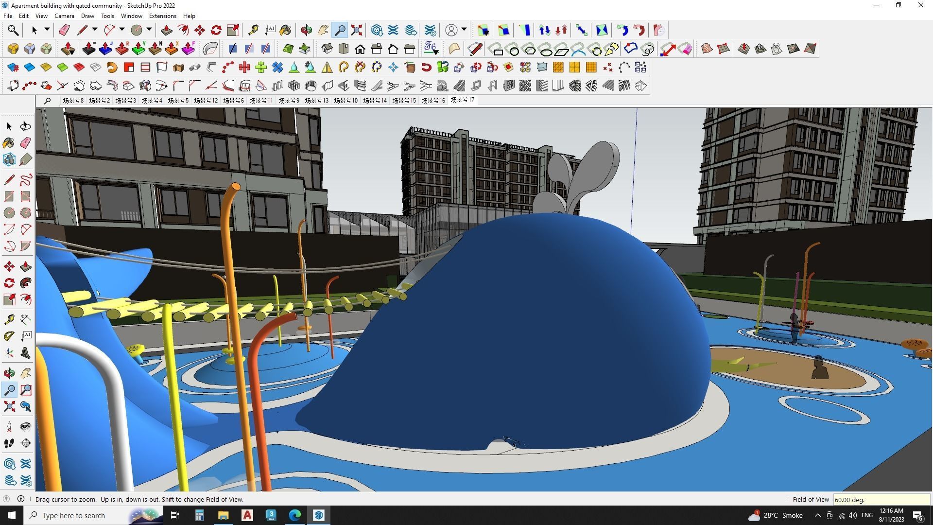Apartment building with gated community 3D model | CGTrader