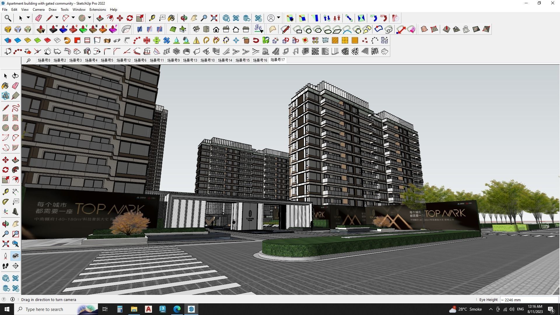 Apartment building with gated community 3D model | CGTrader