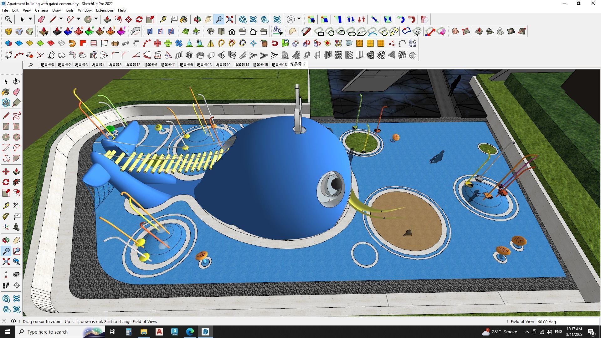 Apartment building with gated community 3D model | CGTrader