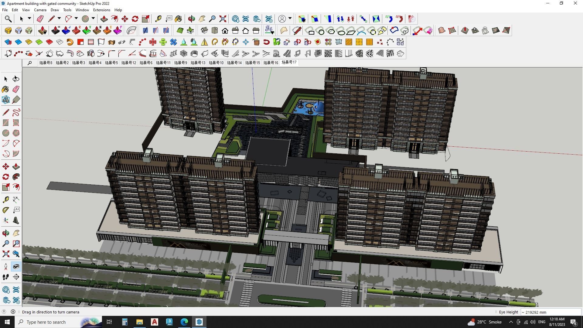 Apartment building with gated community 3D model | CGTrader