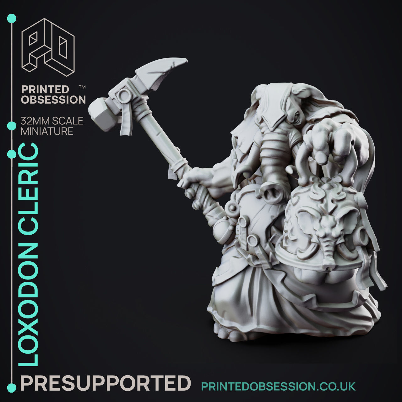 Loxodon Cleric - 3D Printable TTRPG - PRESUPPORTED - 32mm 3D model 3D ...