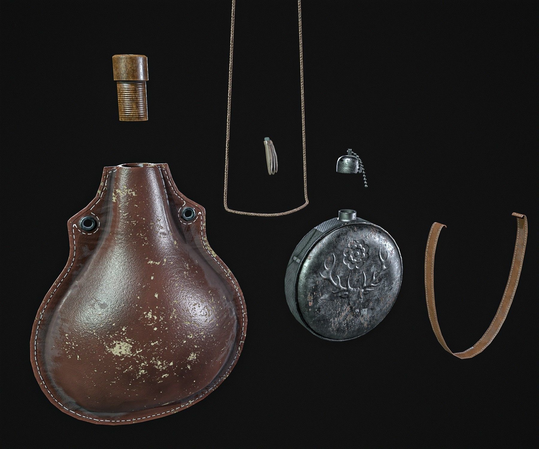 3D model Leather Bottle And Steel Bottel VR / AR / low-poly | CGTrader