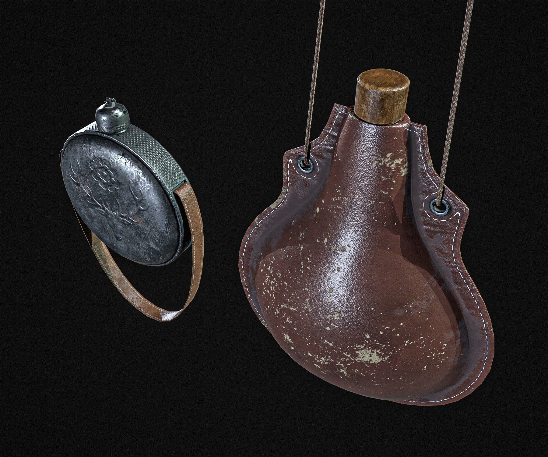 3D model Leather Bottle And Steel Bottel VR / AR / low-poly | CGTrader