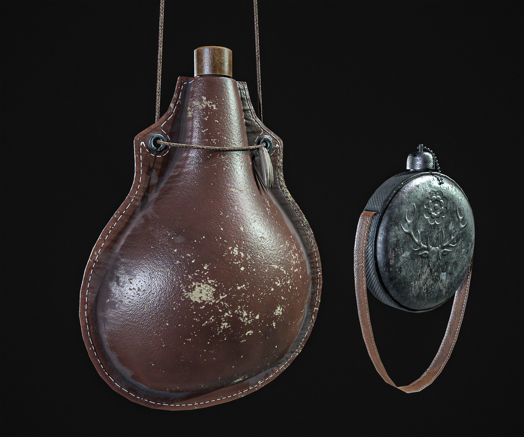 3D model Leather Bottle And Steel Bottel VR / AR / low-poly | CGTrader