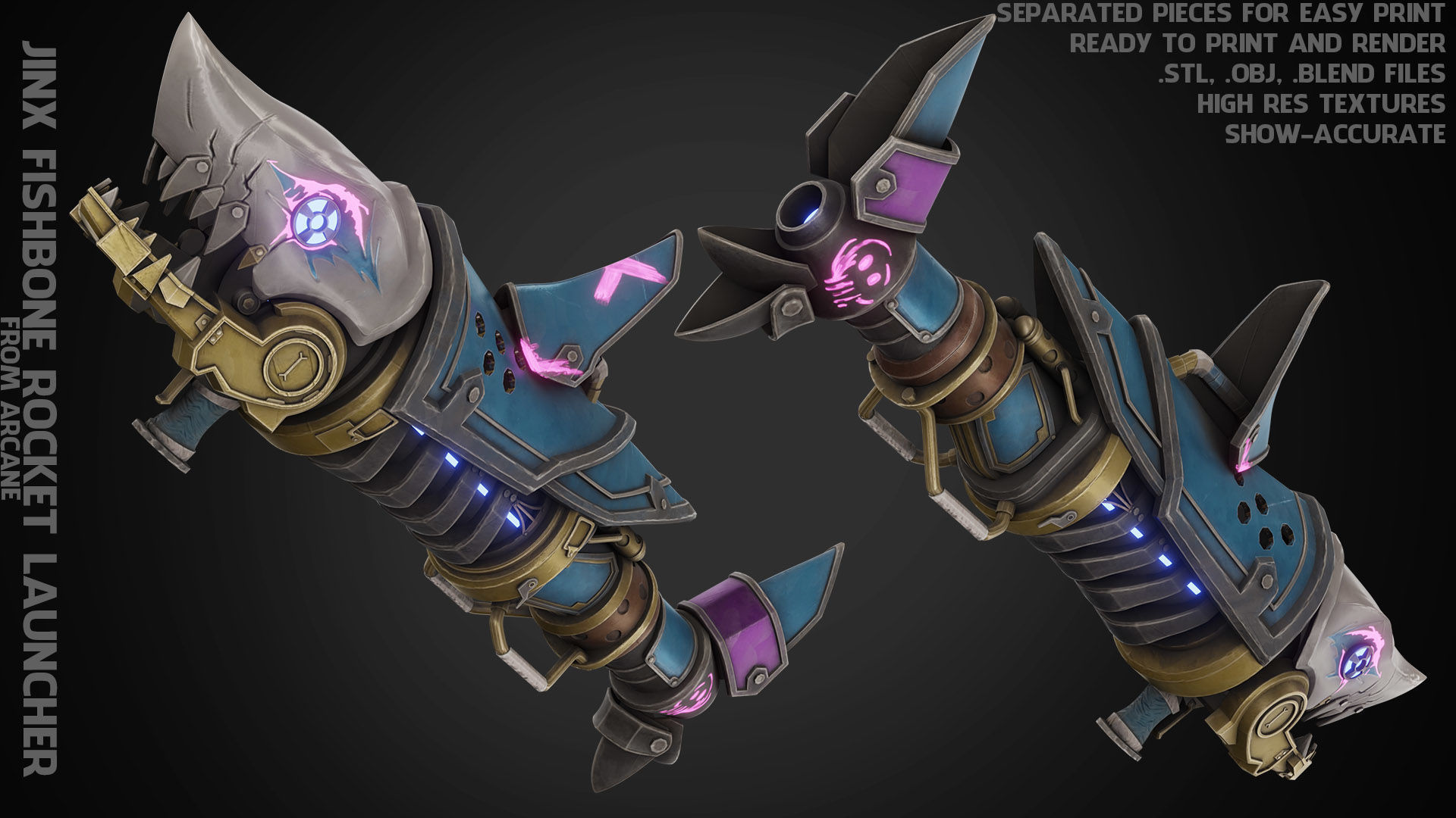 Arcane Jinx Fishbones Rocket Launcher Weapon For Cosplay 3D model 3D ...