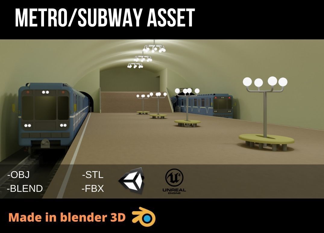 3D model Metro station and train VR / AR / low-poly | CGTrader