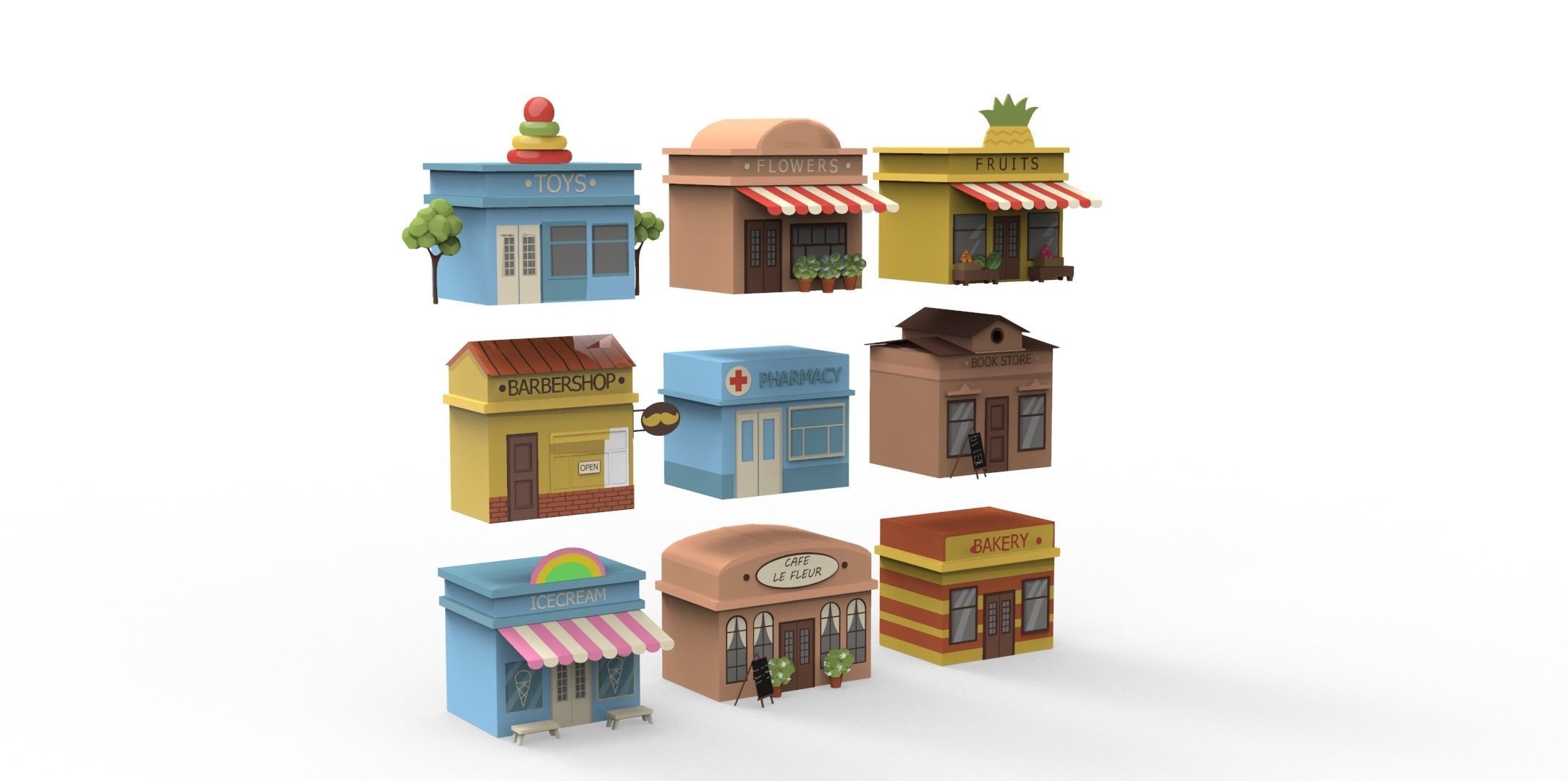 3D model Cartoon City Building Shop 2 VR / AR / low-poly | CGTrader