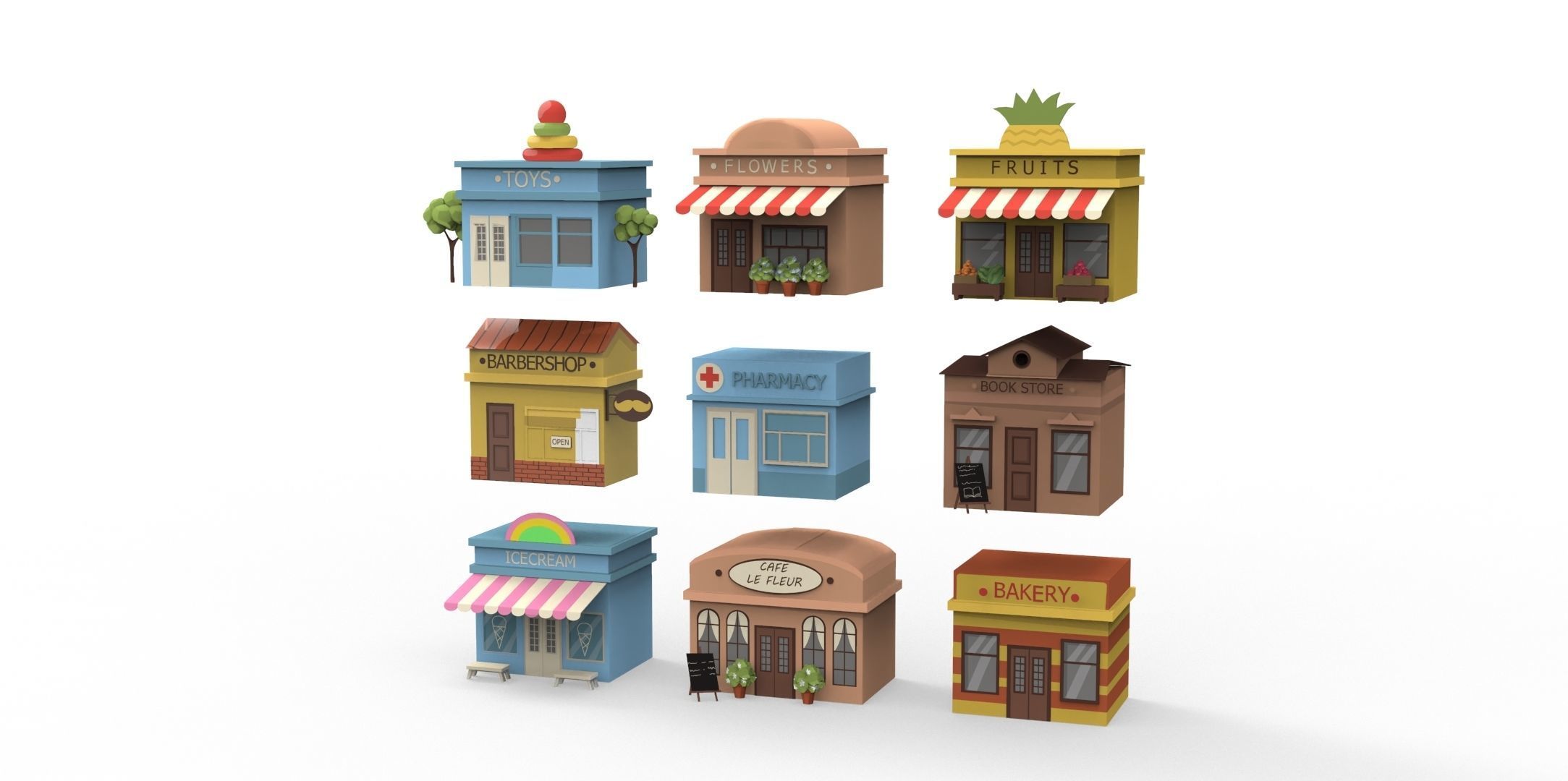 3D model Cartoon City Building Shop 2 VR / AR / low-poly | CGTrader