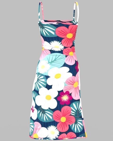 Flower Pattern Dress with Side Split free 3D model | CGTrader
