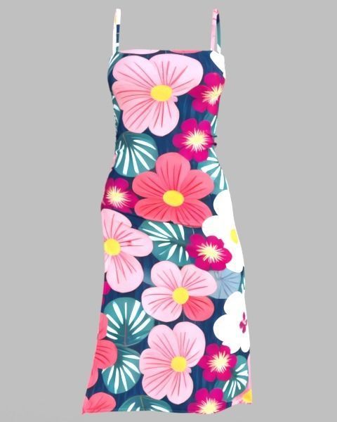 Flower Pattern Dress with Side Split free 3D model | CGTrader