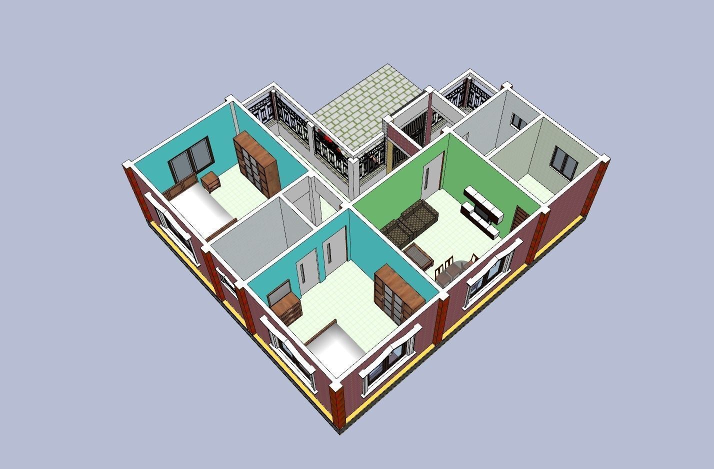 3D model 3 bedroom house design 3bhk house VR / AR / low-poly | CGTrader
