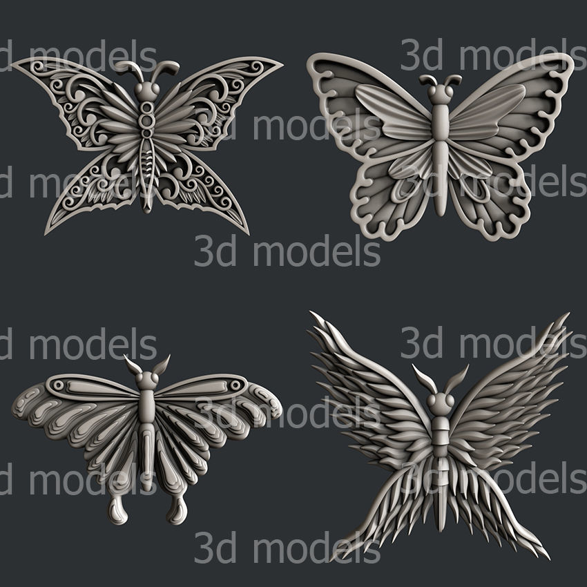 3d STL models for CNC router or 3d printer set butterfly P443 3D model ...
