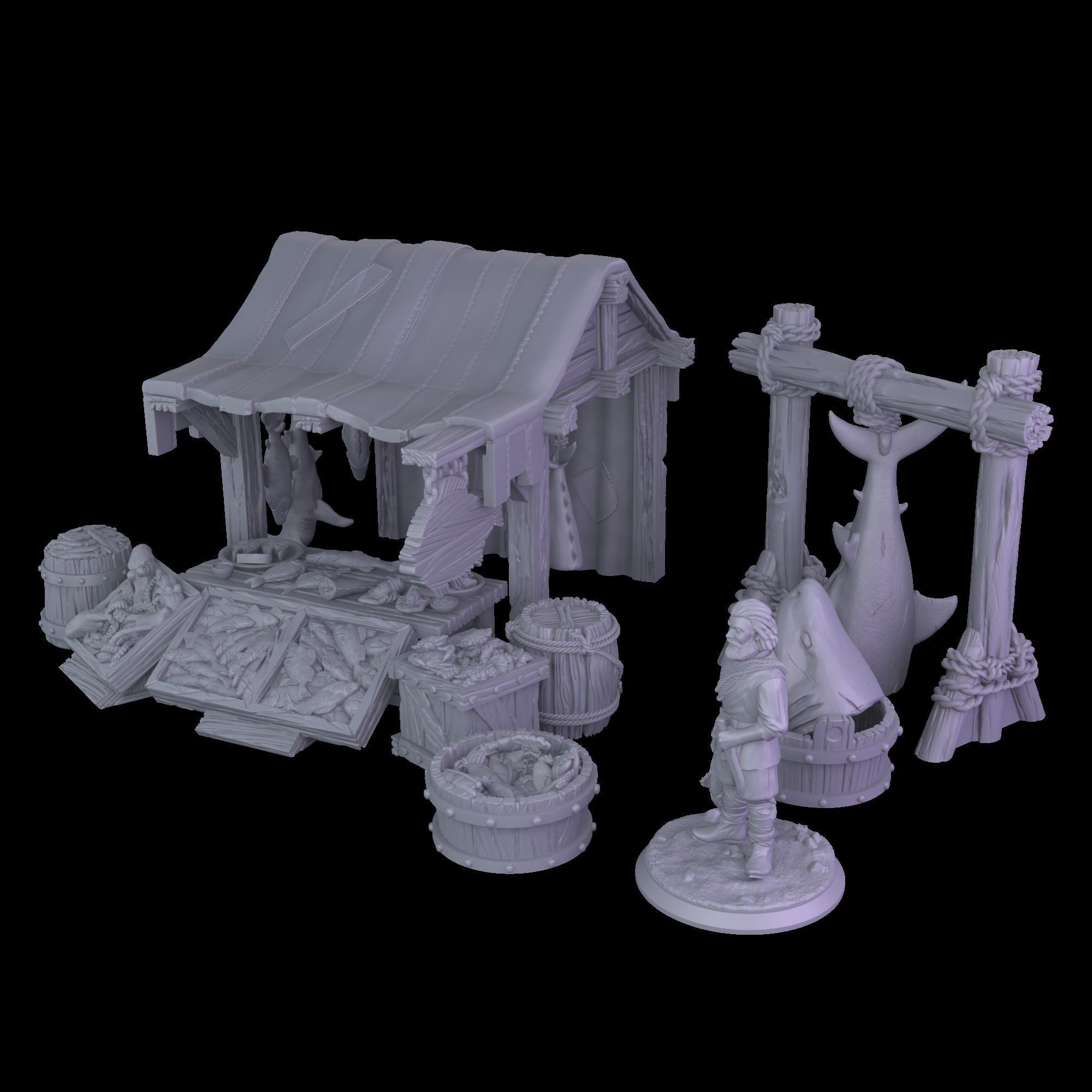 Seafood Market Stall 3D model 3D printable | CGTrader