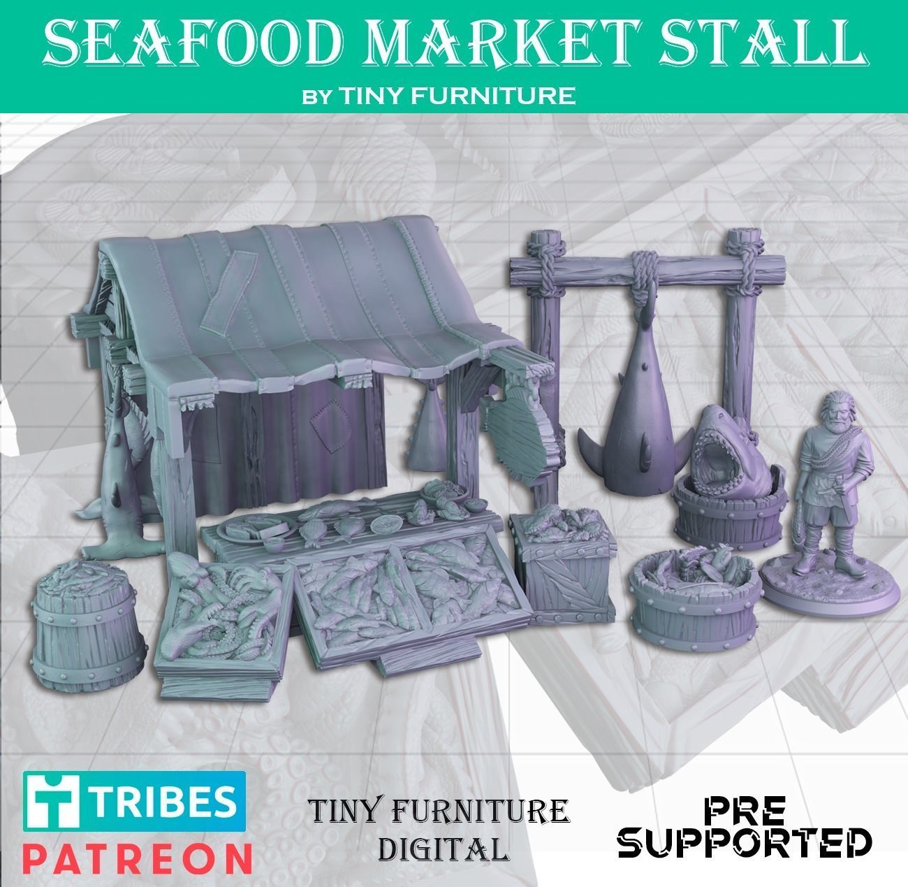 Seafood Market Stall 3D model 3D printable | CGTrader