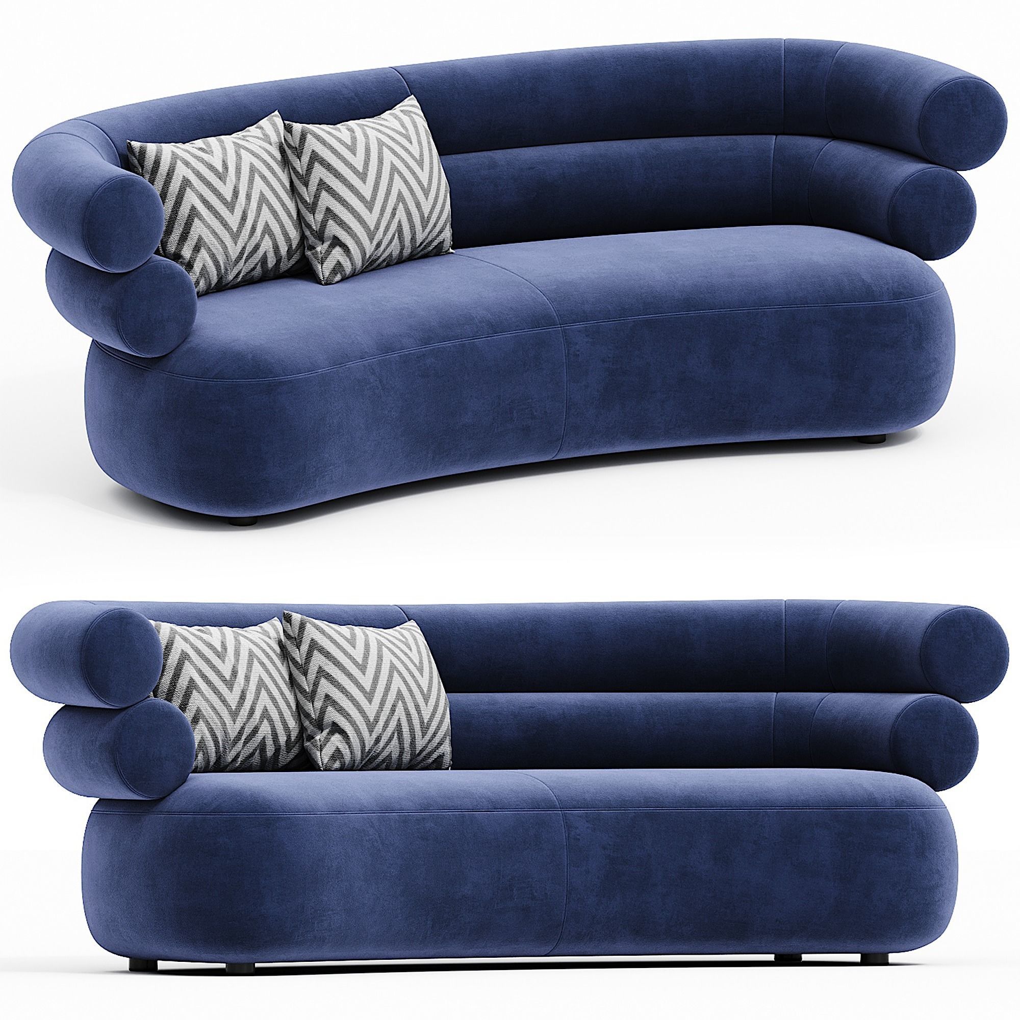 TUBE MIDNIGHT BLUE VELVET SOFA 3D model | CGTrader
