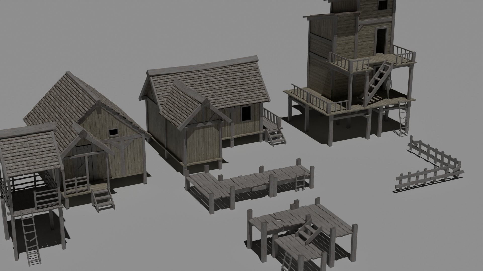 3D model Wooden House Assets Pack VR / AR / low-poly | CGTrader