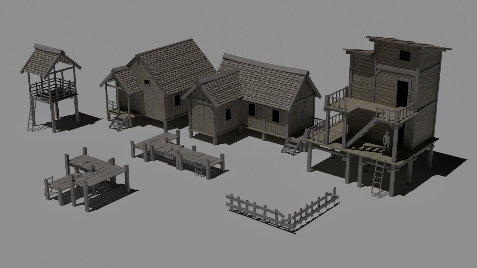 3D model Wooden House Assets Pack VR / AR / low-poly | CGTrader