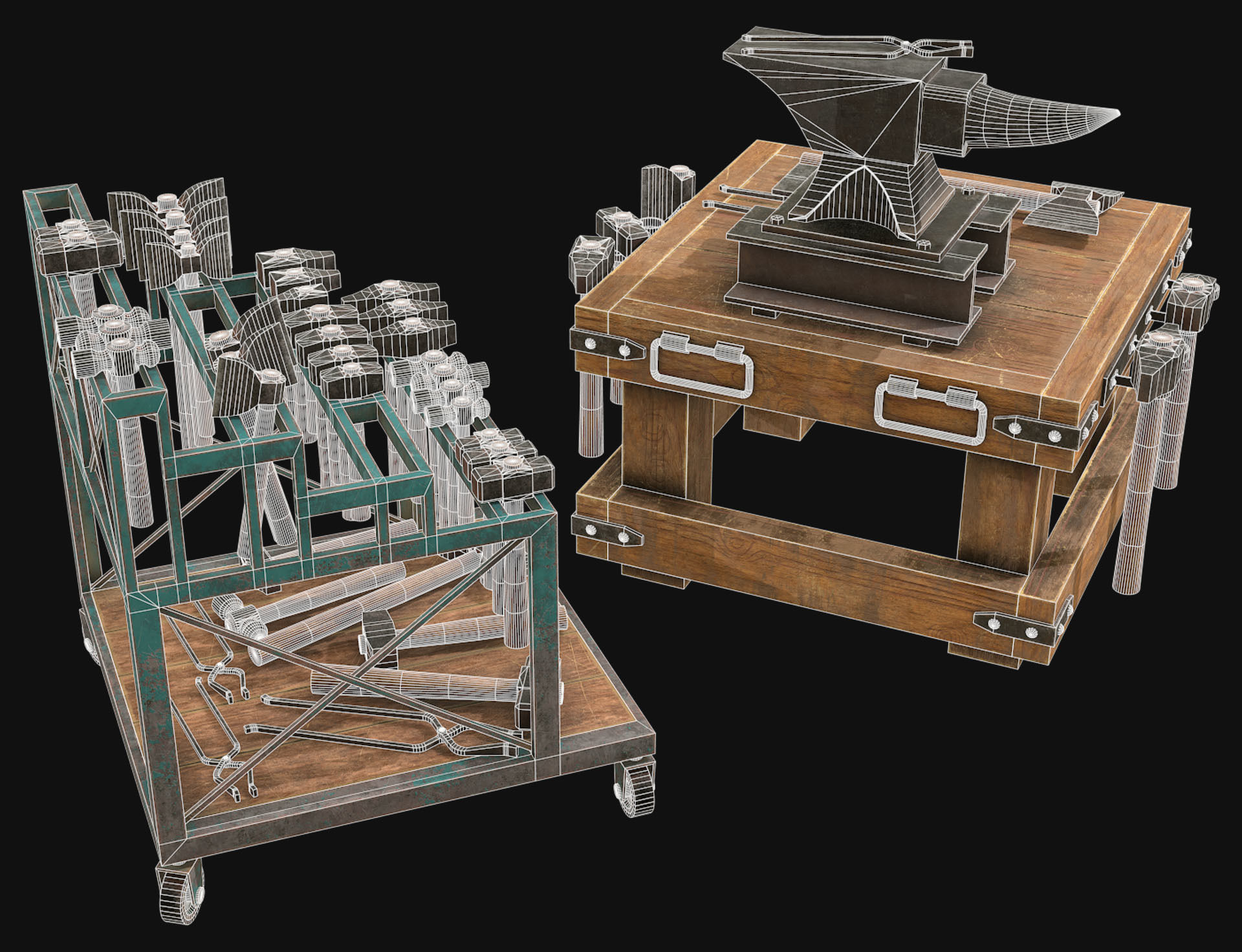 3D model Anvil with Ironwork Tools and Rack 2 VR / AR / low-poly | CGTrader
